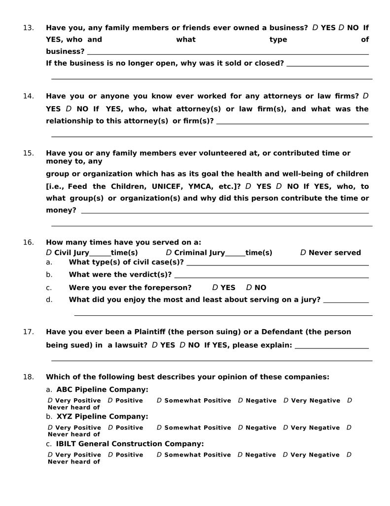 Wrongful Death Juror Questionnaire - Attorney Docs Wrongful Death Juror Questionnaire - Attorney Docs