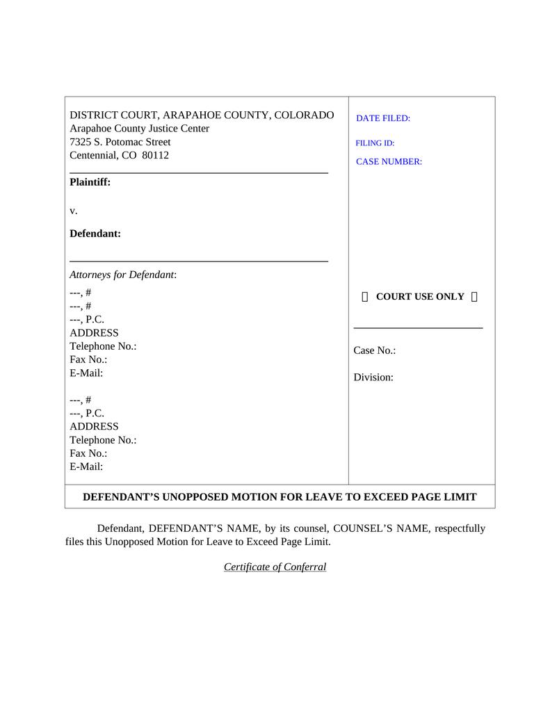 Defendant's Unopposed Motion for Leave to Exceed Page Limit - Attorney Docs Defendant's Unopposed Motion for Leave to Exceed Page Limit - Attorney Docs