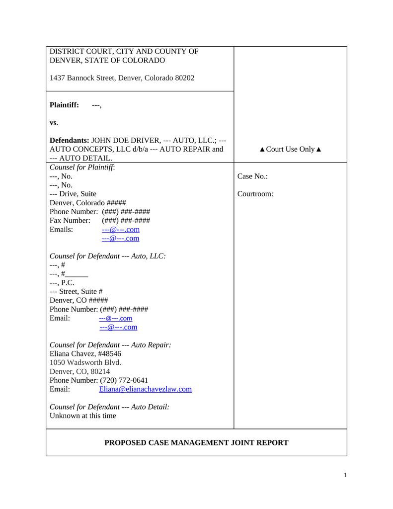 Proposed Case Management Joint Report - Attorney Docs Proposed Case Management Joint Report - Attorney Docs